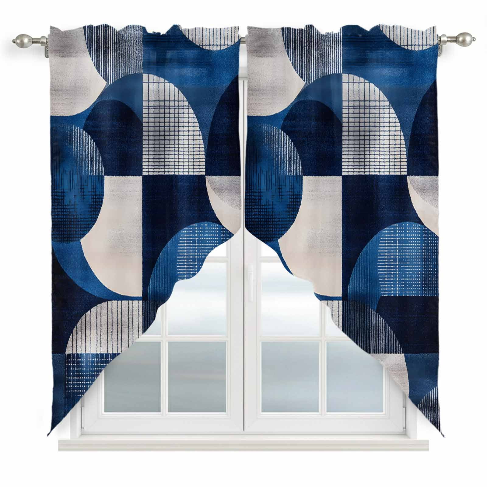 Blue Abstract Art Swag Curtains Black Navy Blue Geometric Swag Valances ...