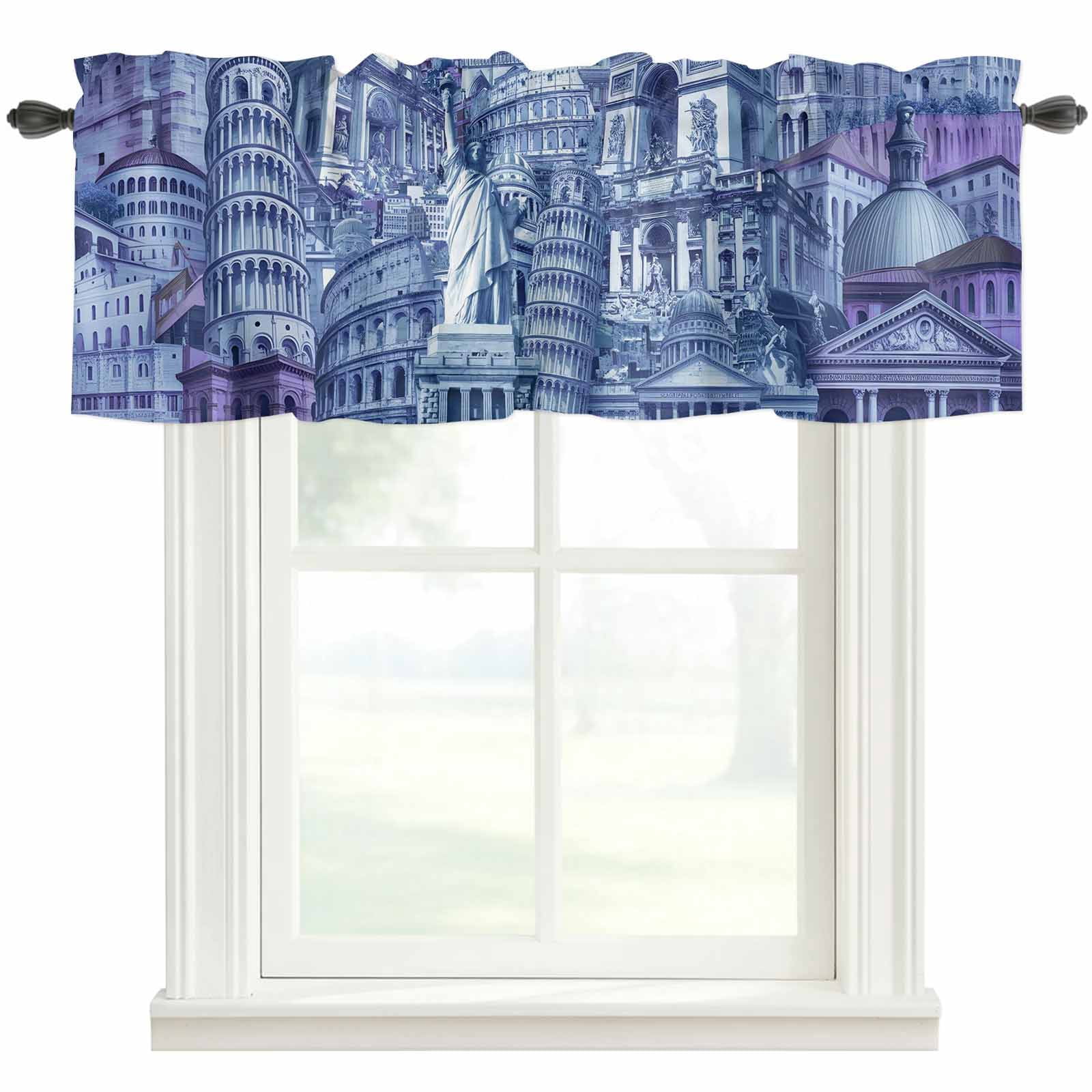 Blue Abstract Art Valances for Windows Classical World-famous Buildings ...