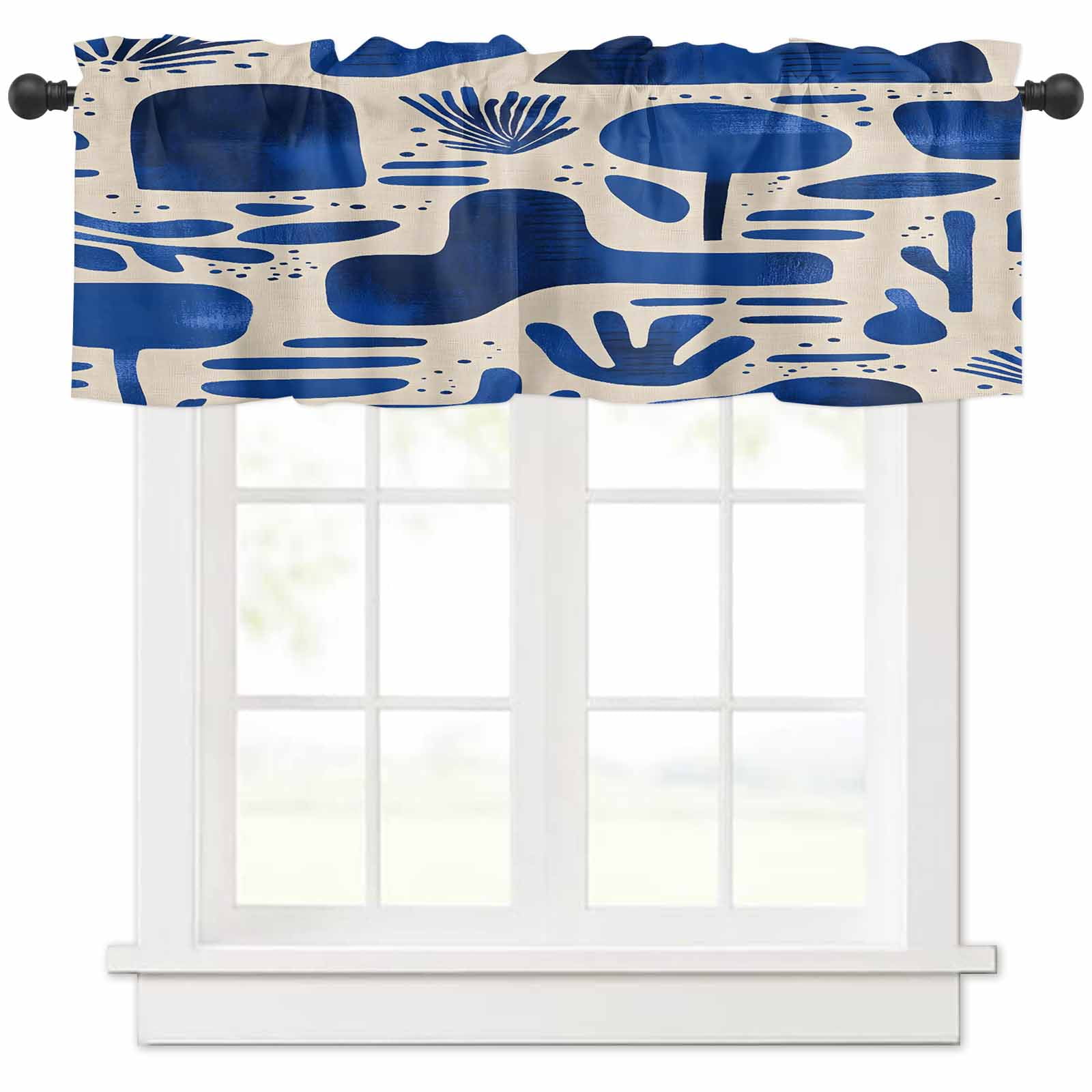 Blue Abstract Art Valances for Windows Farmhouse Kitchen Curtains ...