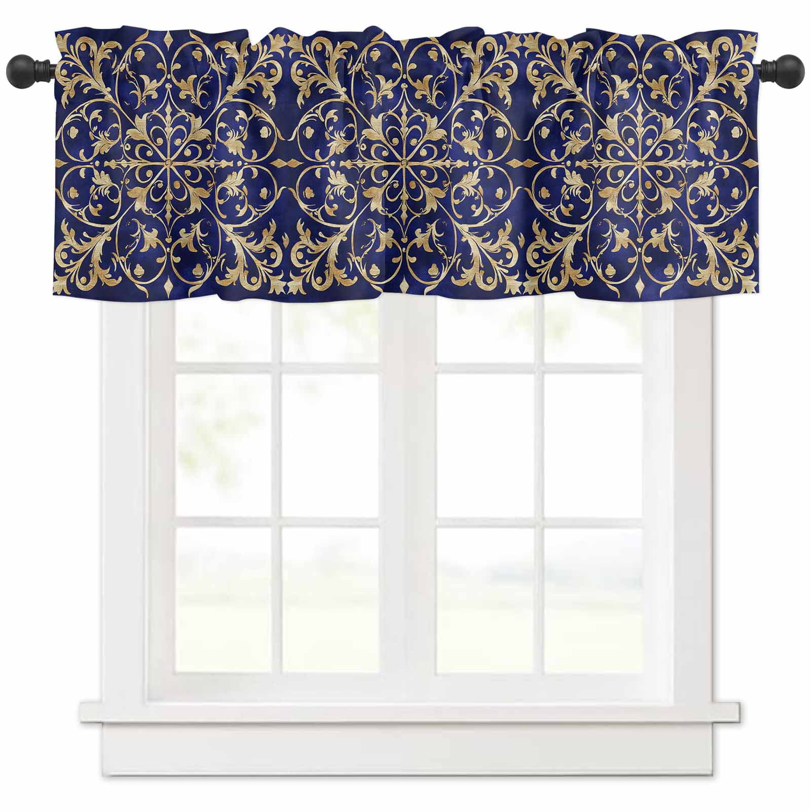 Blue Abstract Art Valances for Windows Farmhouse Kitchen Curtains ...