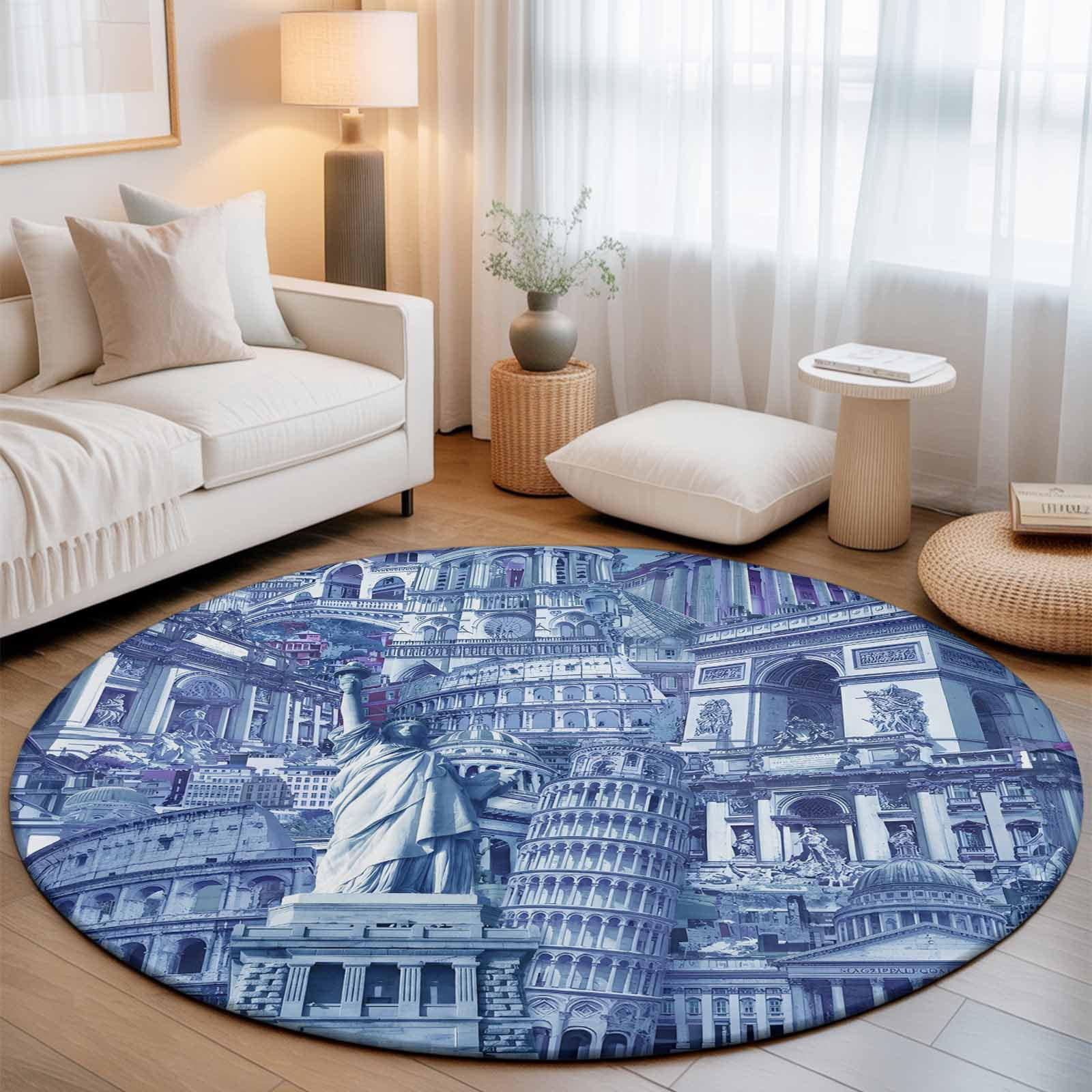 Blue Abstract Art Washable Round Area Rug 3 ft, Classical World-famous ...
