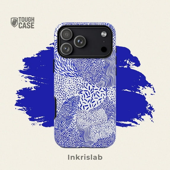 Blue Abstract Artistic Shockproof Wireless Charging Protective Case ...