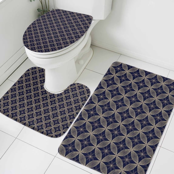 Blue Abstract Bathroom Rugs Set Modern Mural Art Non Slip Absorbent ...