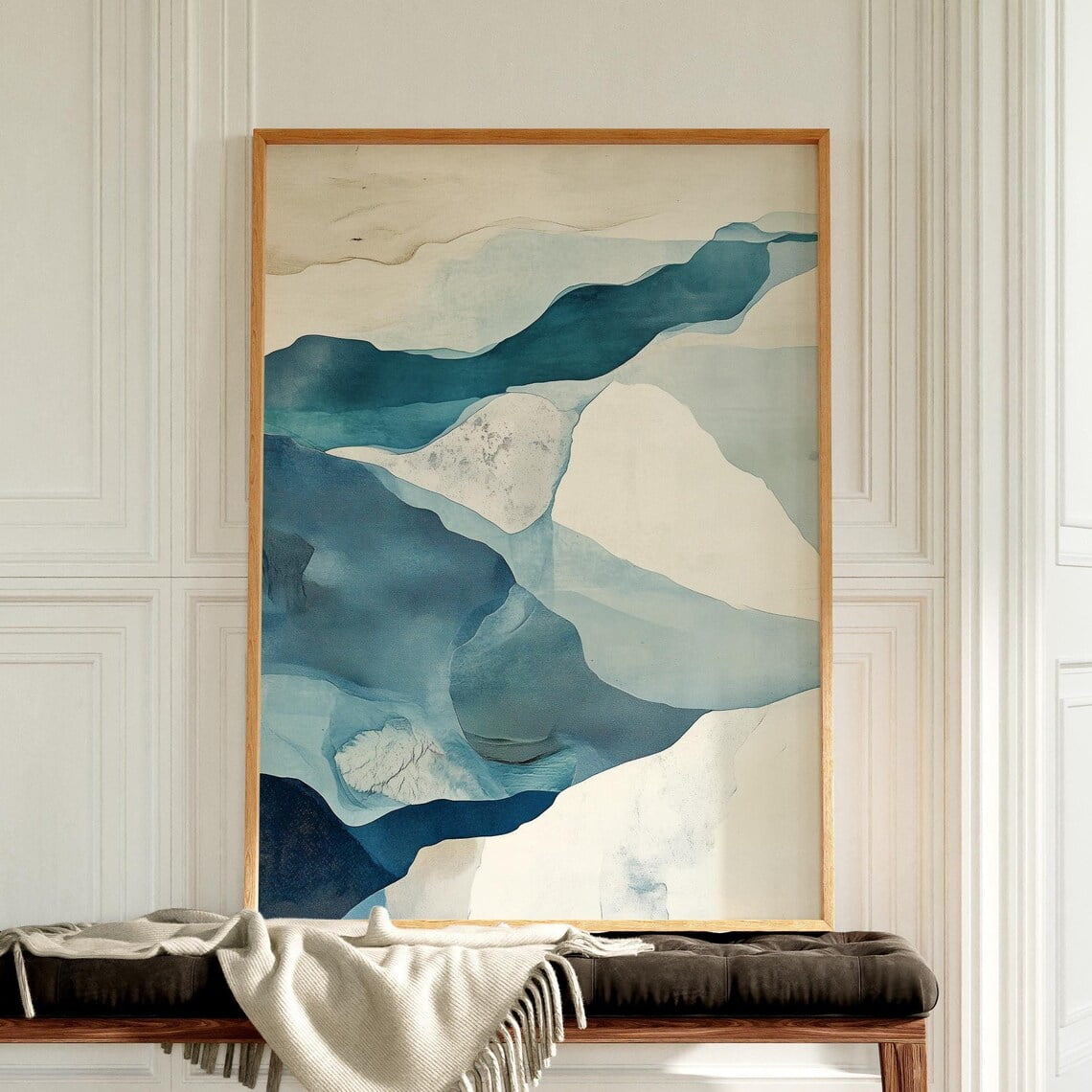 Blue Abstract Bathroom Wall Art, Mid Century Modern Wall Art, Japandi ...