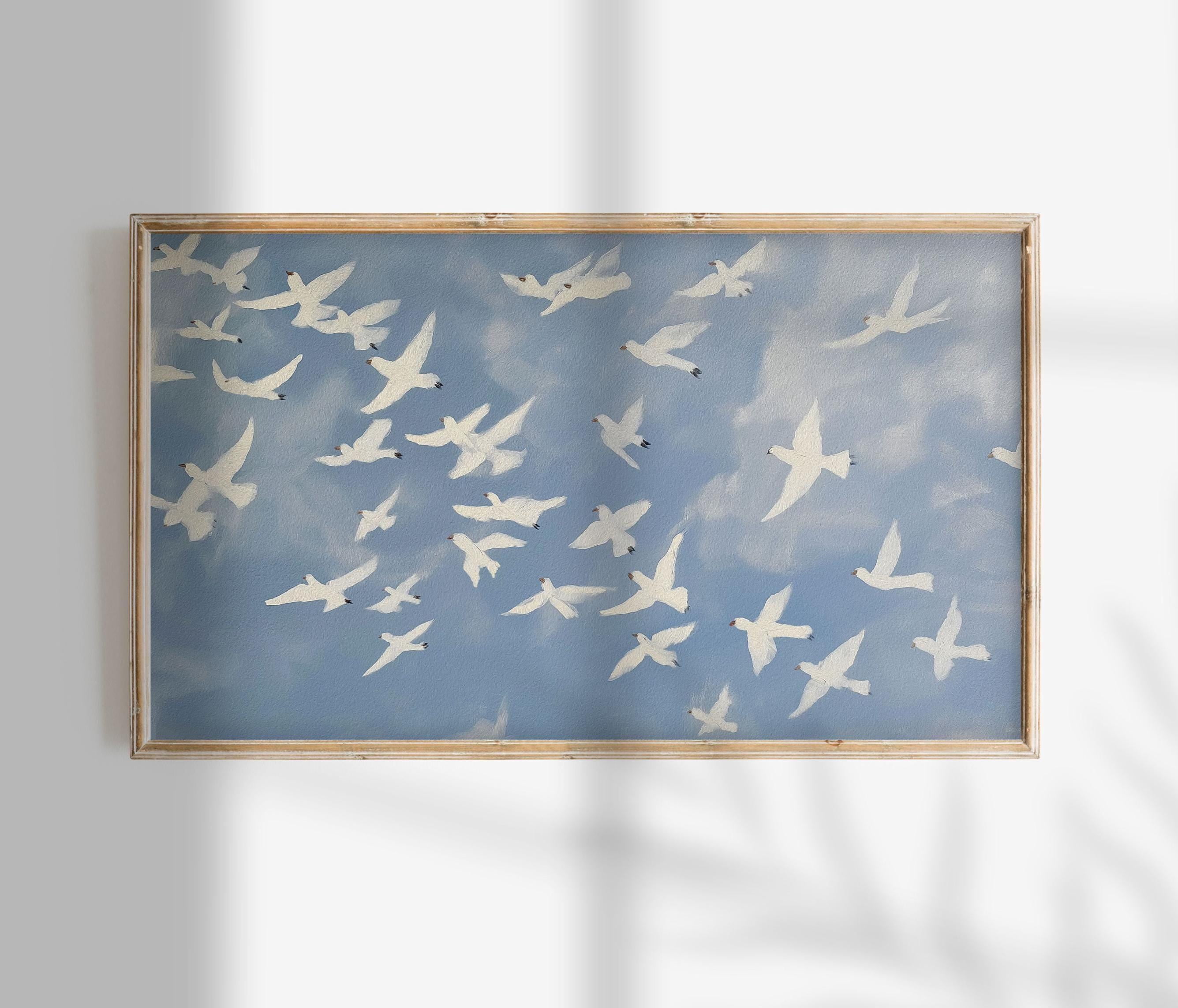 Blue Abstract Bird Painting | Coastal Summer Frame Tv Art | Japandi ...