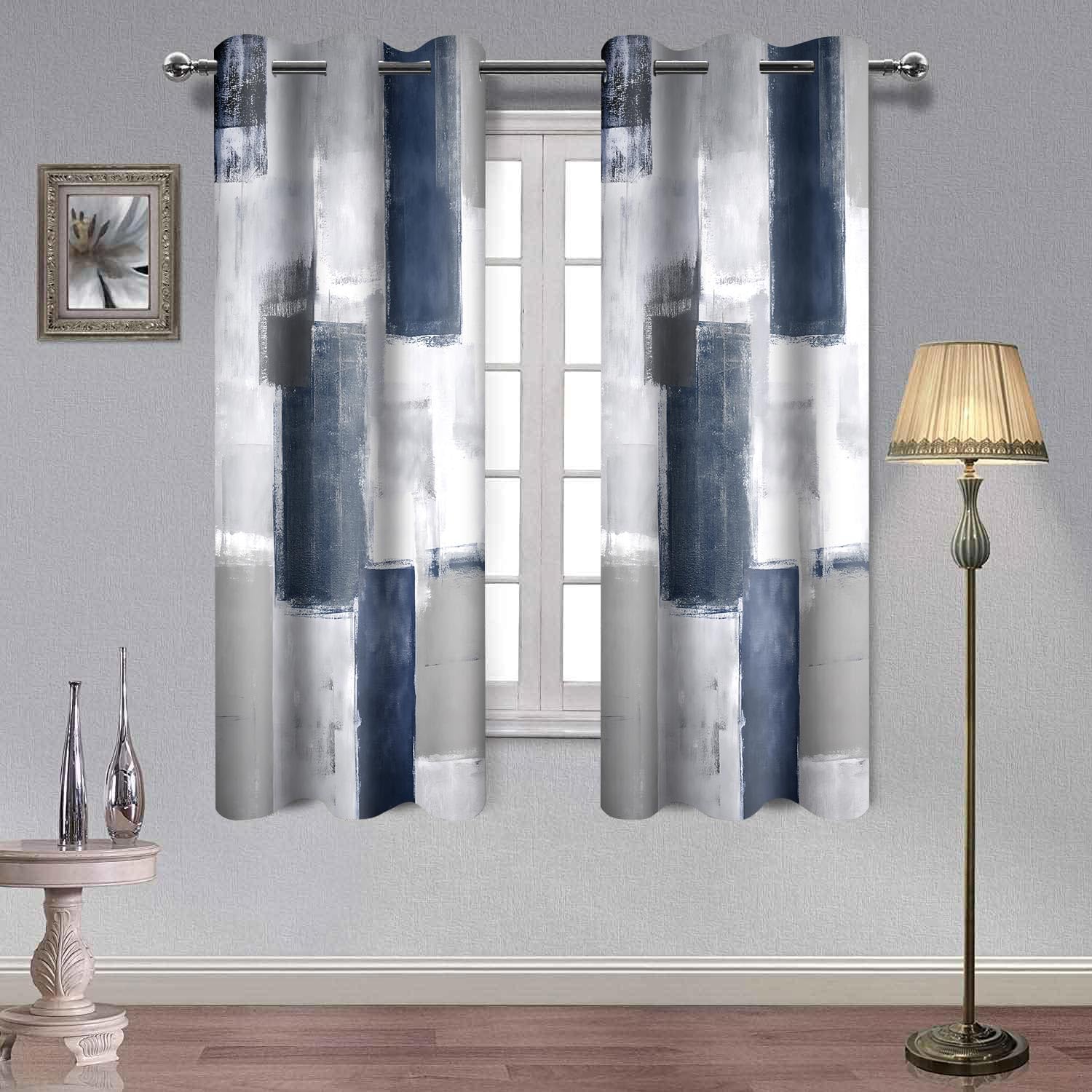 Blue Abstract Blackout Curtains 2 Panels for Living Room Black White ...