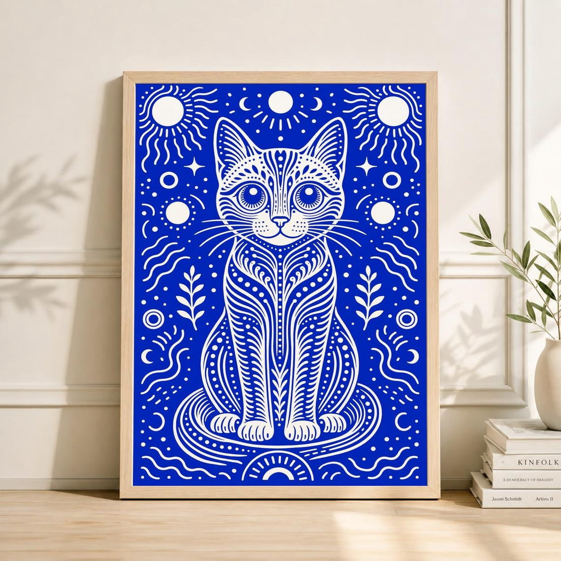 Blue Abstract Cat Wall Art Print, Unframed Paper Poster 11x14in ...