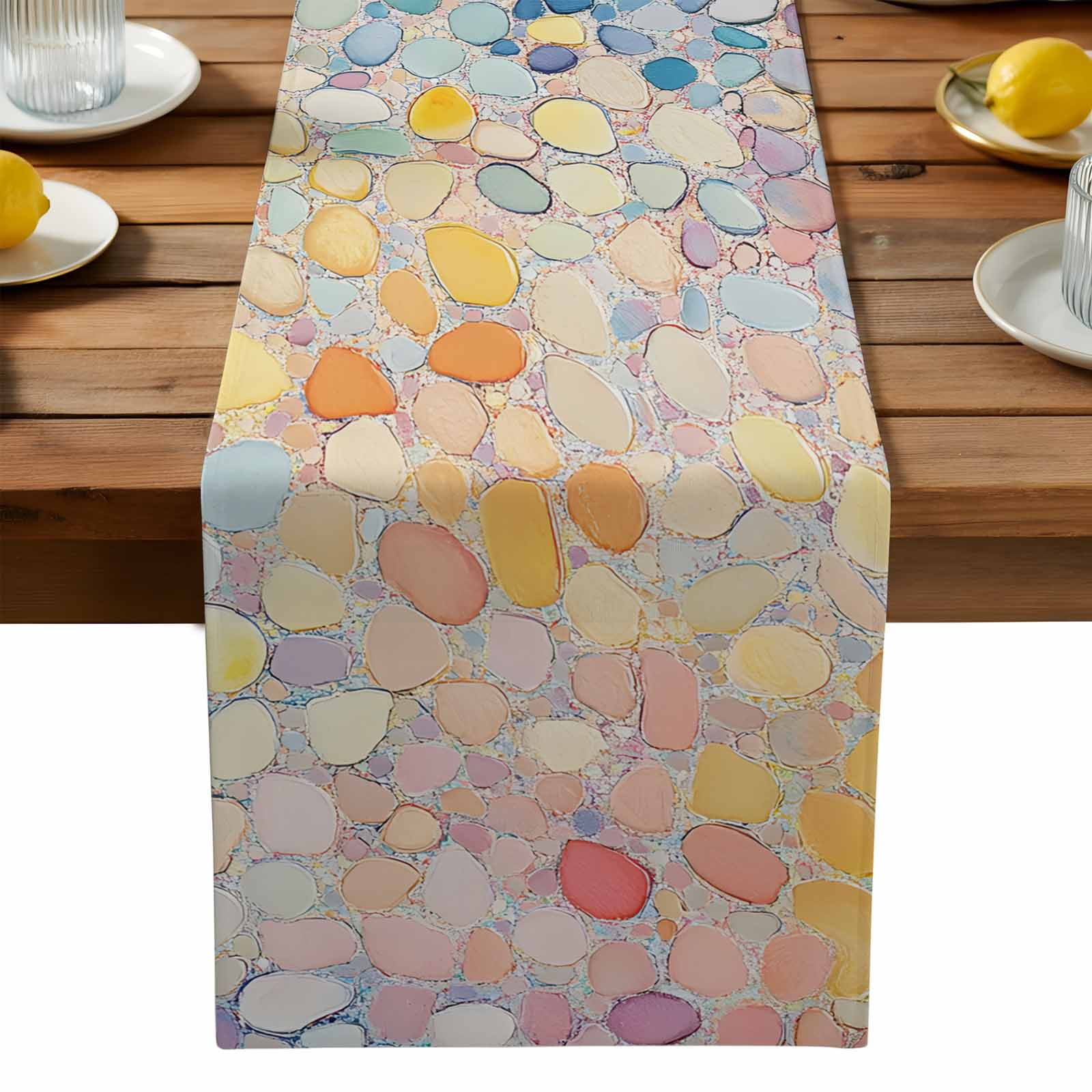 Blue Abstract Cotton Linen Table Runner for Dining Kitchen, Orange ...