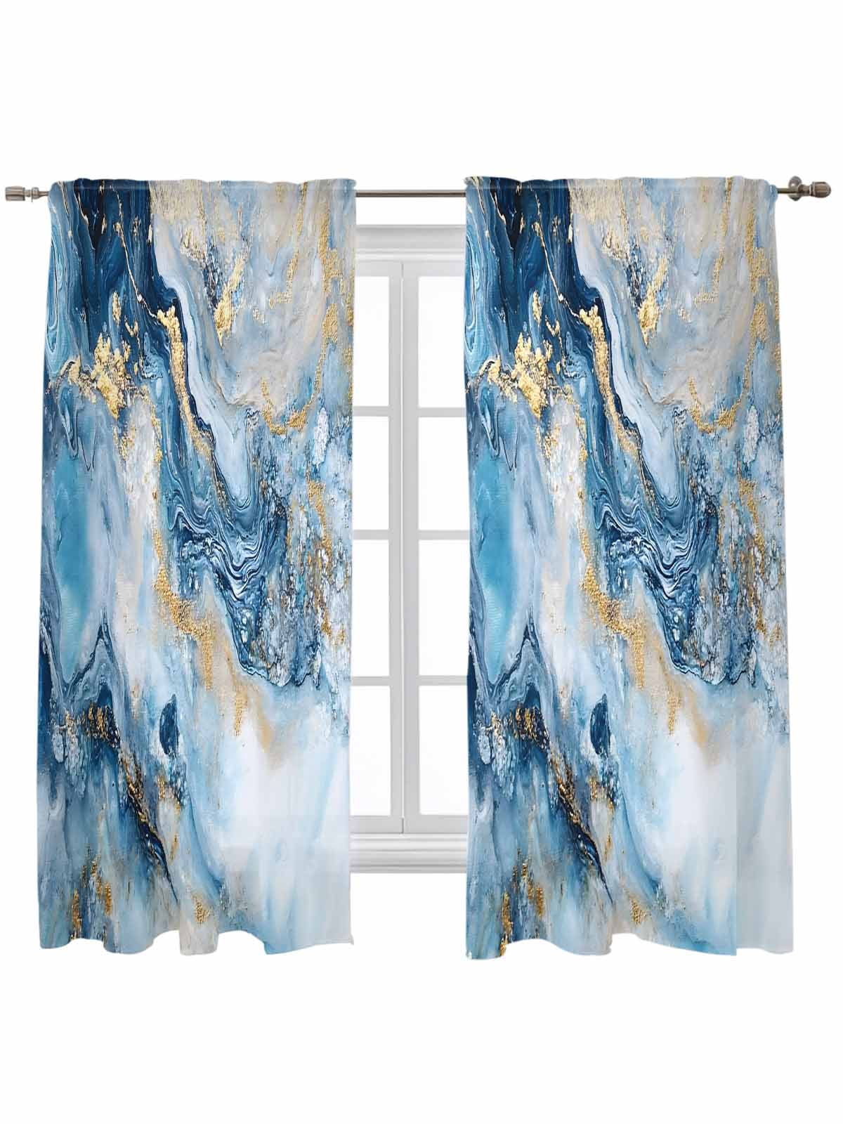 Blue Abstract Curtains 63 Inch Length, Sheer Curtains for Bedroom ...