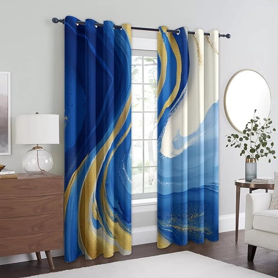Blue Abstract Curtains for Living Room, Modern Blackout Curtains for ...