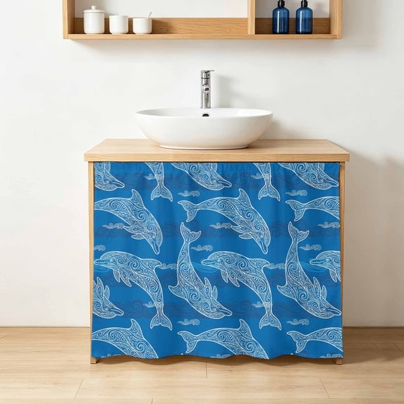 Blue Abstract Dolphin Cabinet Curtains 11" W x 13" L, Curves Ocean ...