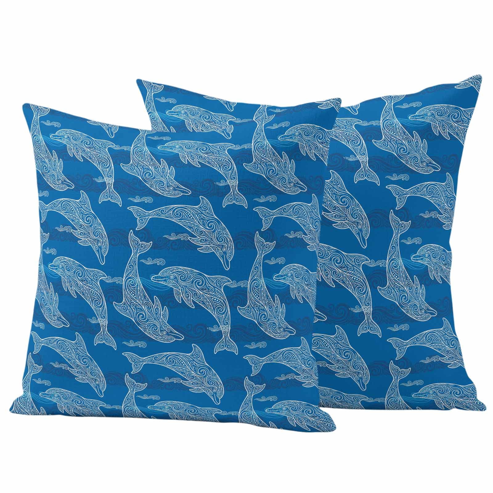 Blue Abstract Dolphin Outdoor Waterproof Pillow Covers Set of 2, Curves ...
