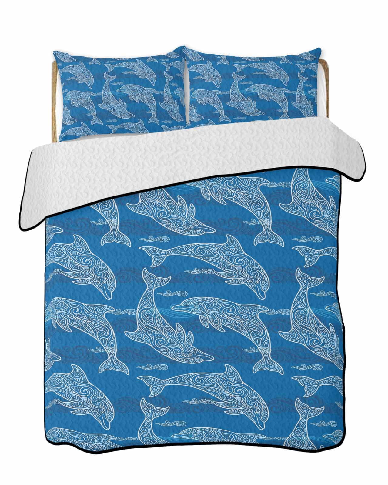 Blue Abstract Dolphin Quilts Bedding Set California King Curves Ocean ...
