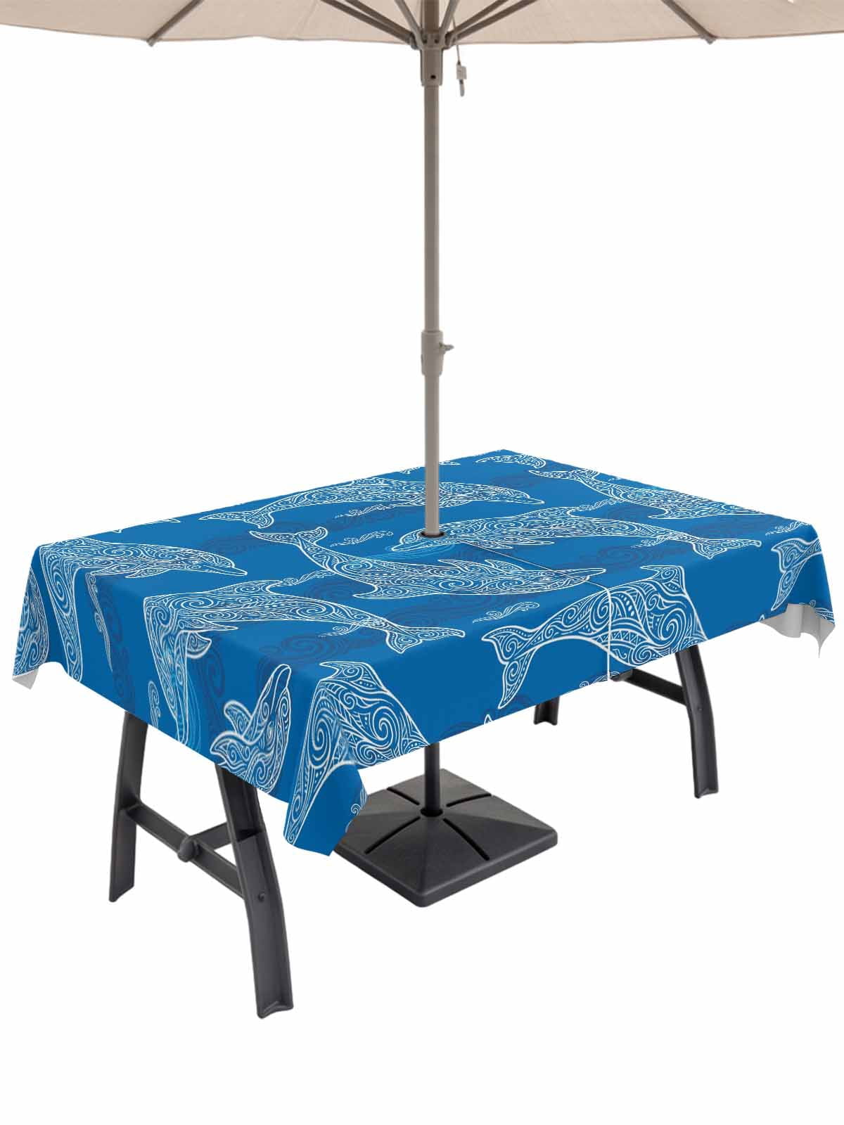 Blue Abstract Dolphin Rectangle Outdoor Tablecloth with Umbrella Hole ...