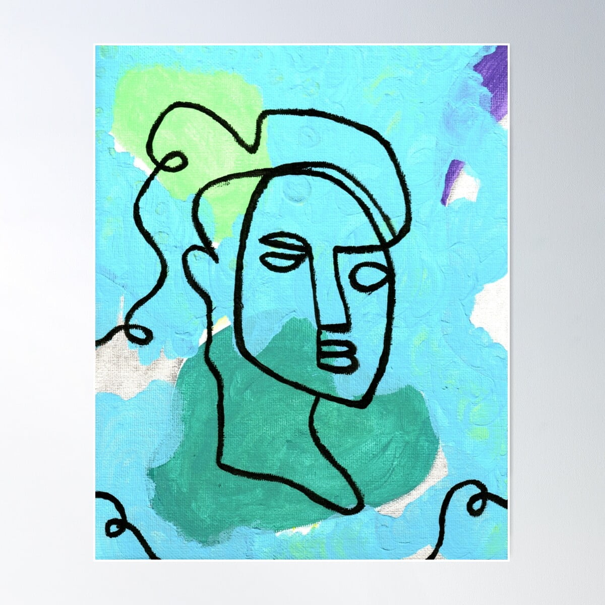 Blue Abstract Face Poster Wall Art, Modern Wall Decor For Living Room ...