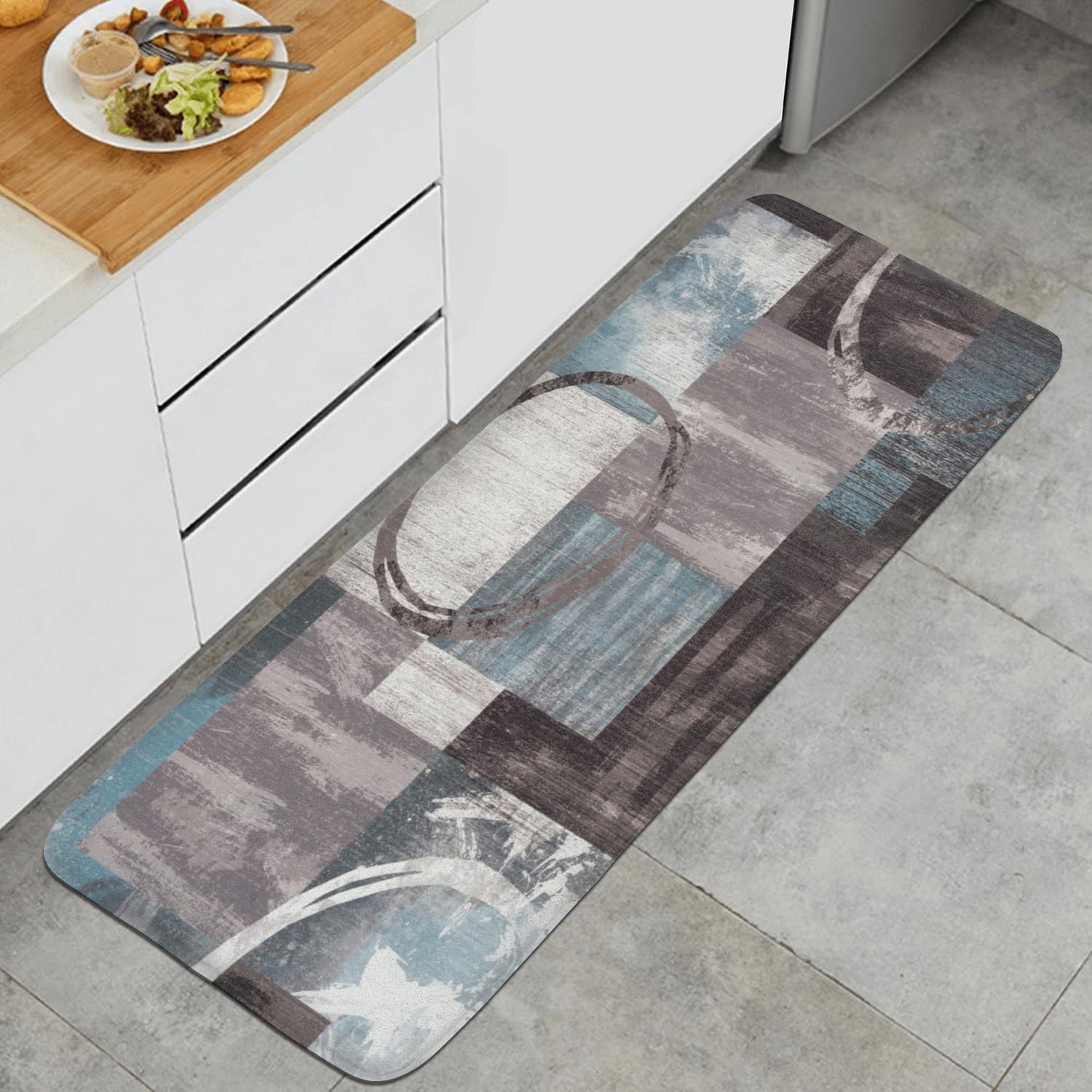 Blue Abstract Flannel Kitchen Rug, Kitchen Rugs Mats with Dirty ...