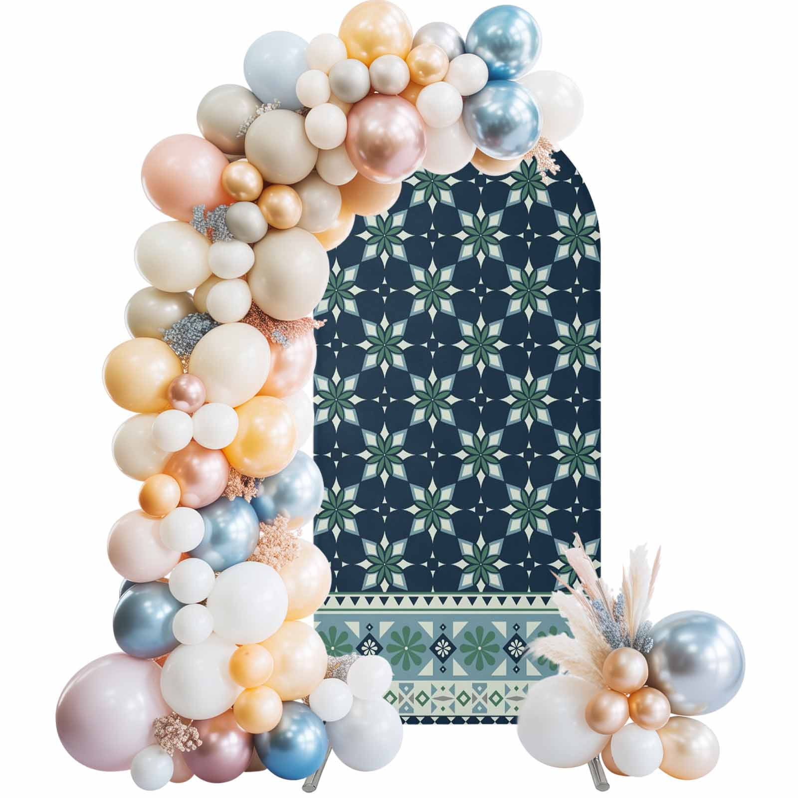Blue Abstract Floral Arch Backdrop Cover 6.6 FT Country Vintage Tribal ...