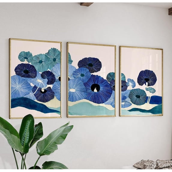 Blue Abstract Floral Modern Botanical Set 3 Unframed Paper Print 16x24 ...