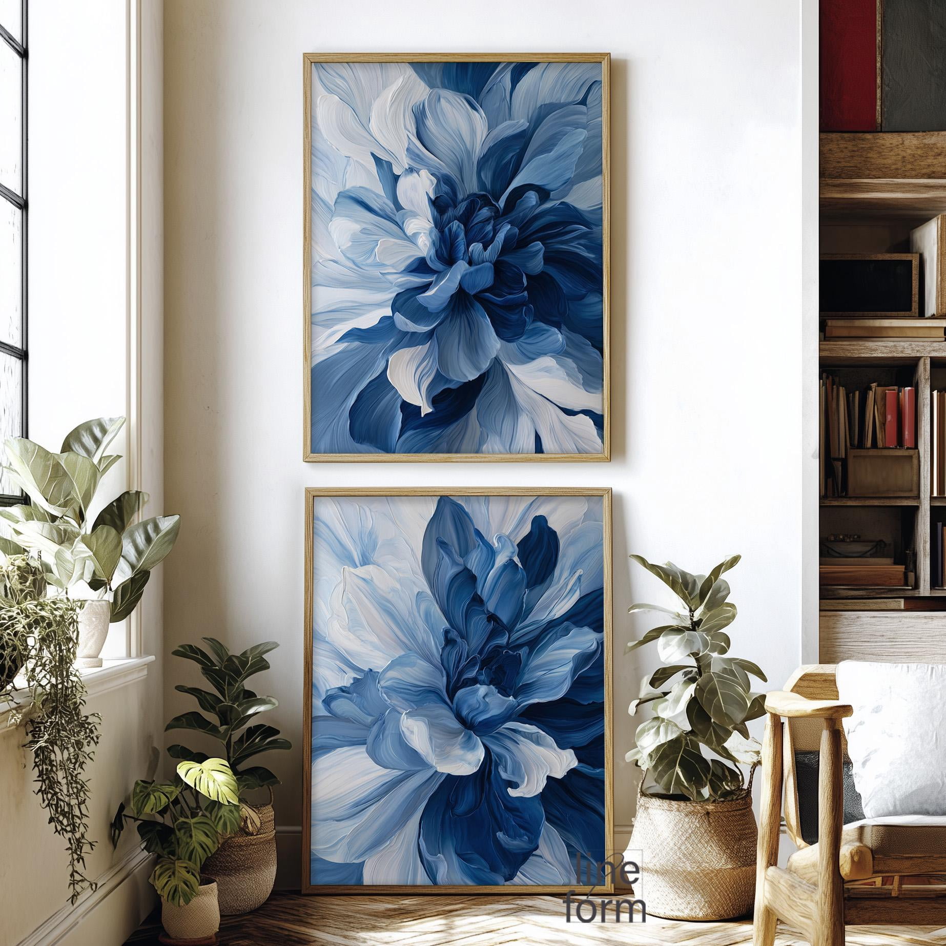 Blue Abstract Floral Paintings Modern Botanical Wall Art Home Decor ...