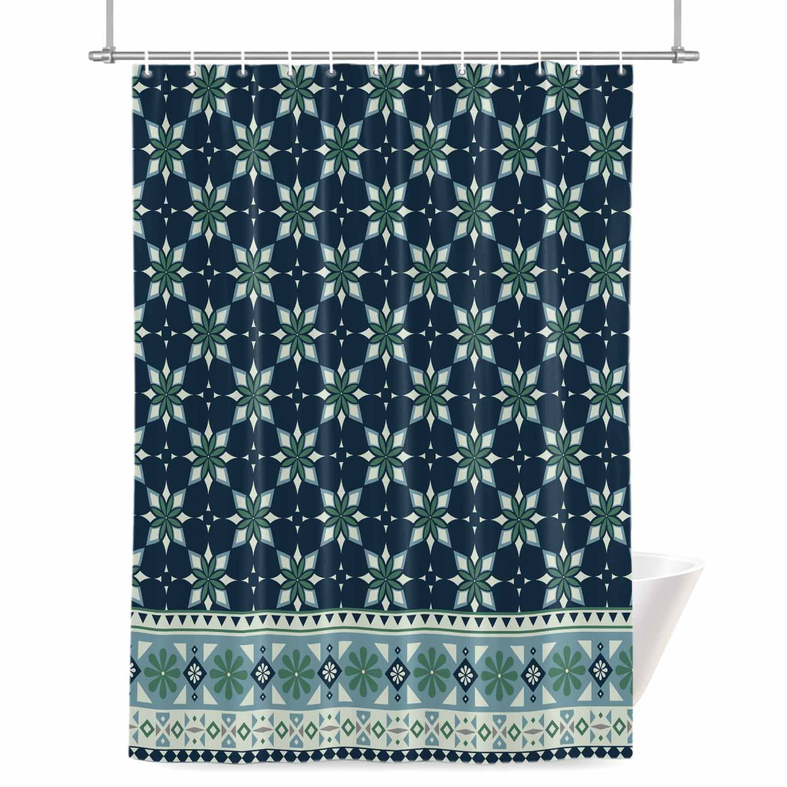 Blue Abstract Floral Shower Curtains for Bathroom, Country Vintage ...