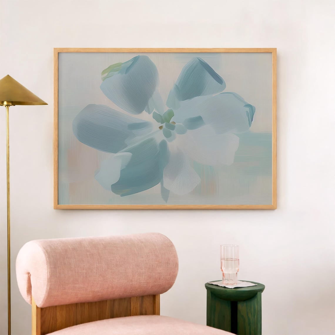 Blue Abstract Flower Wall Art Large Minimalist Floral Modern Neutral ...