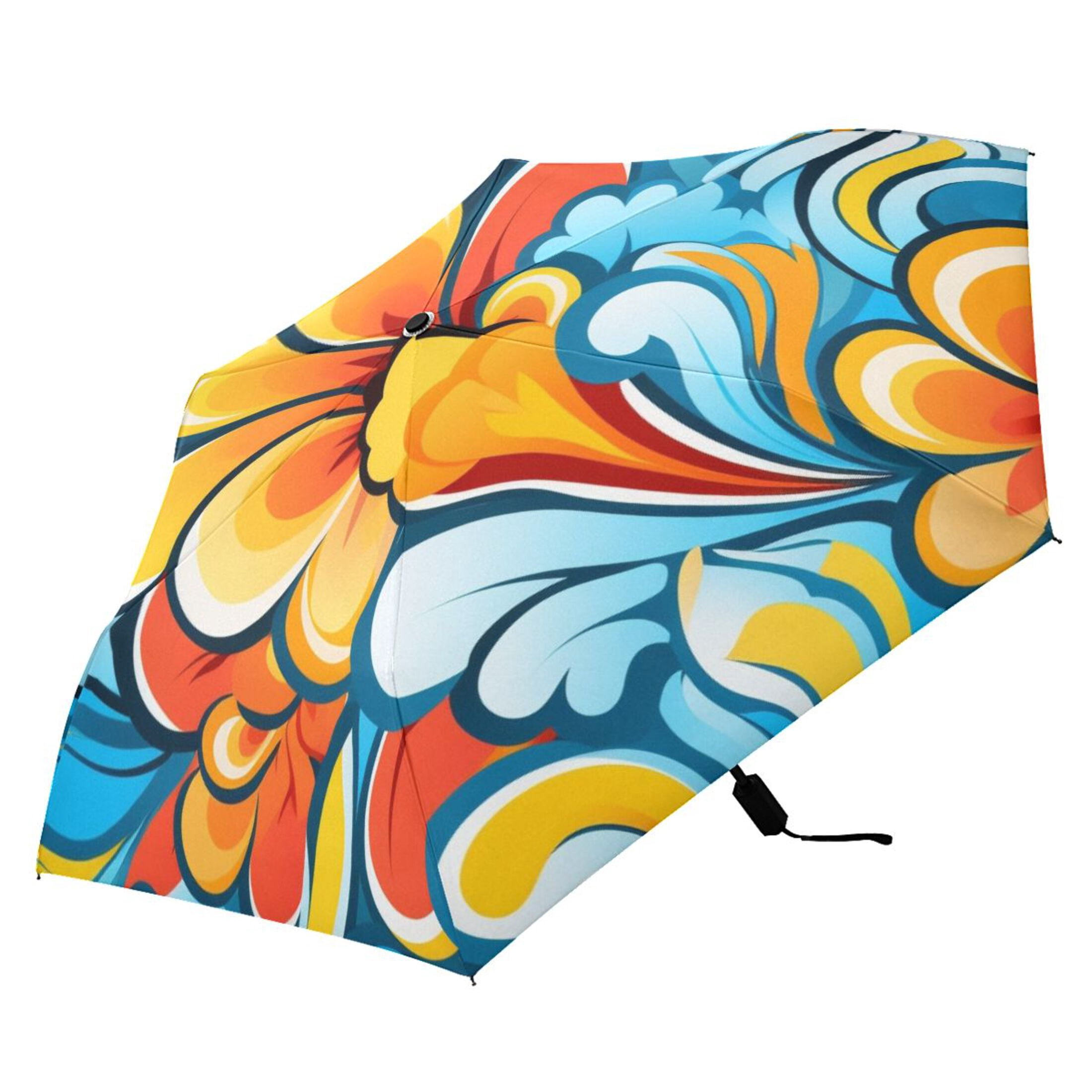 Blue Abstract Flowers Compact Folding Umbrella for Rain Windproof ...