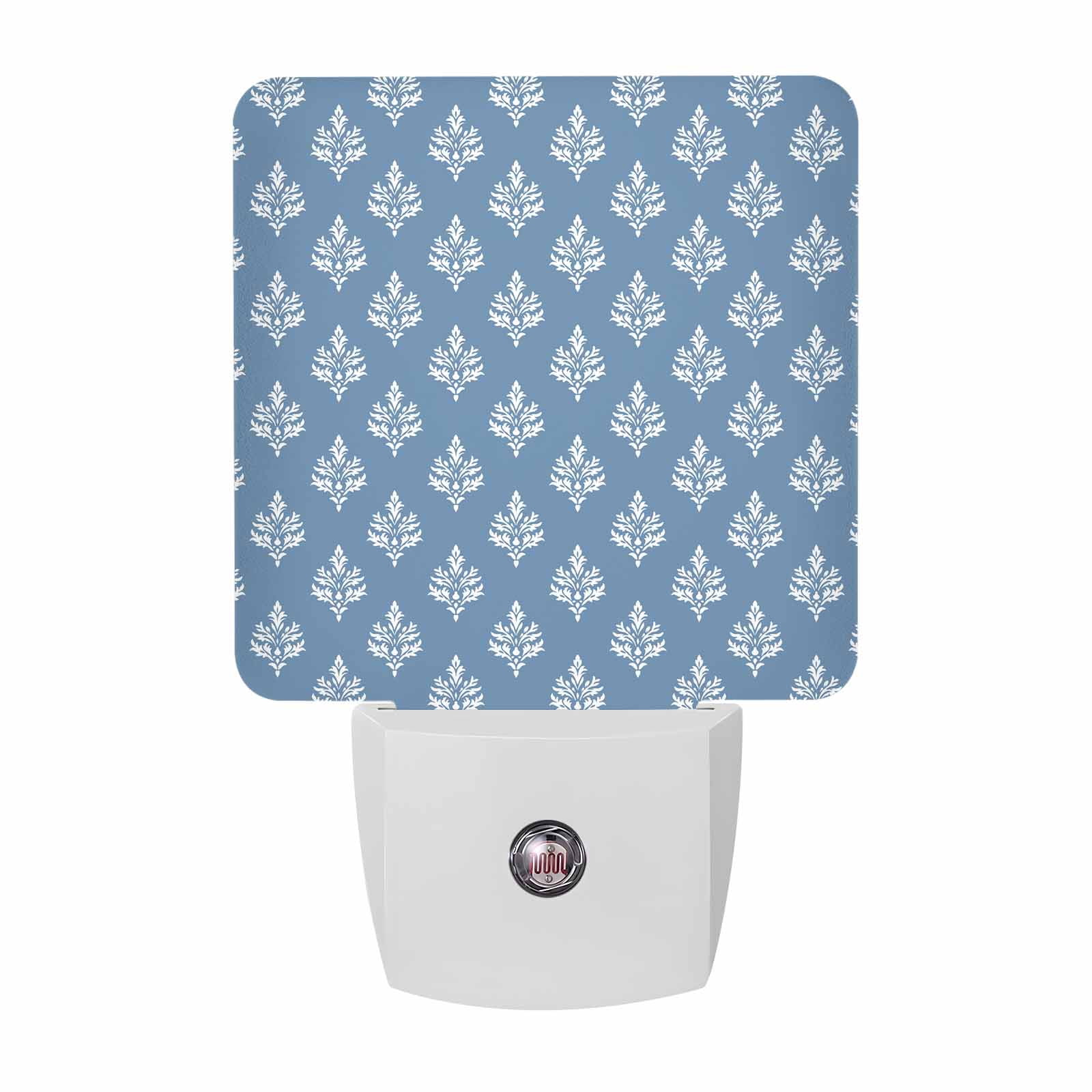 Blue Abstract Flowers Plug-in LED Night Lights Retro Hand Drawn Auto ...