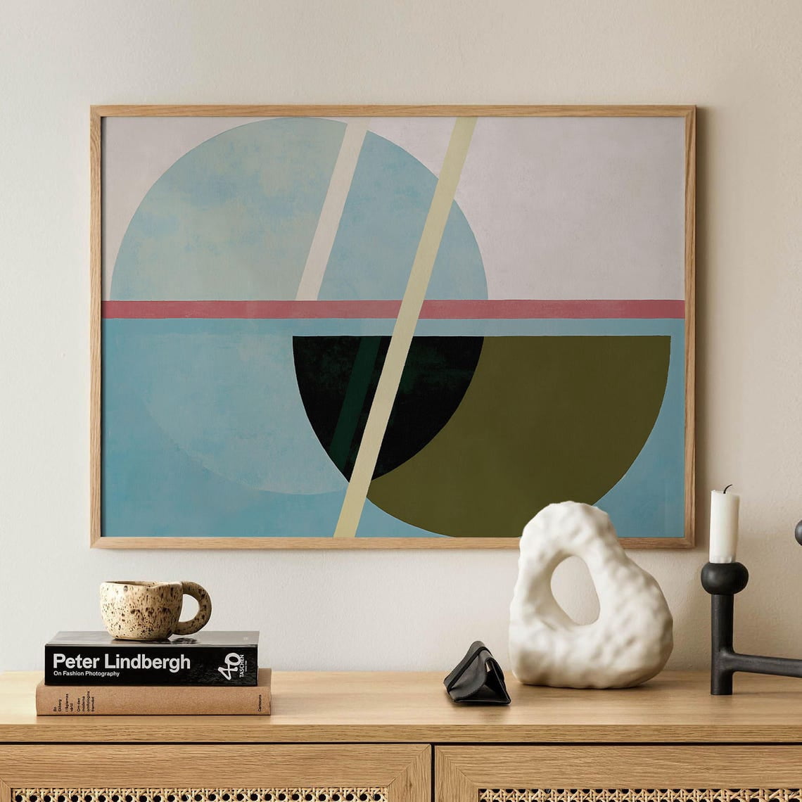 Blue Abstract Geometric Art Mid Century Modern Wall Art, Unframed ...
