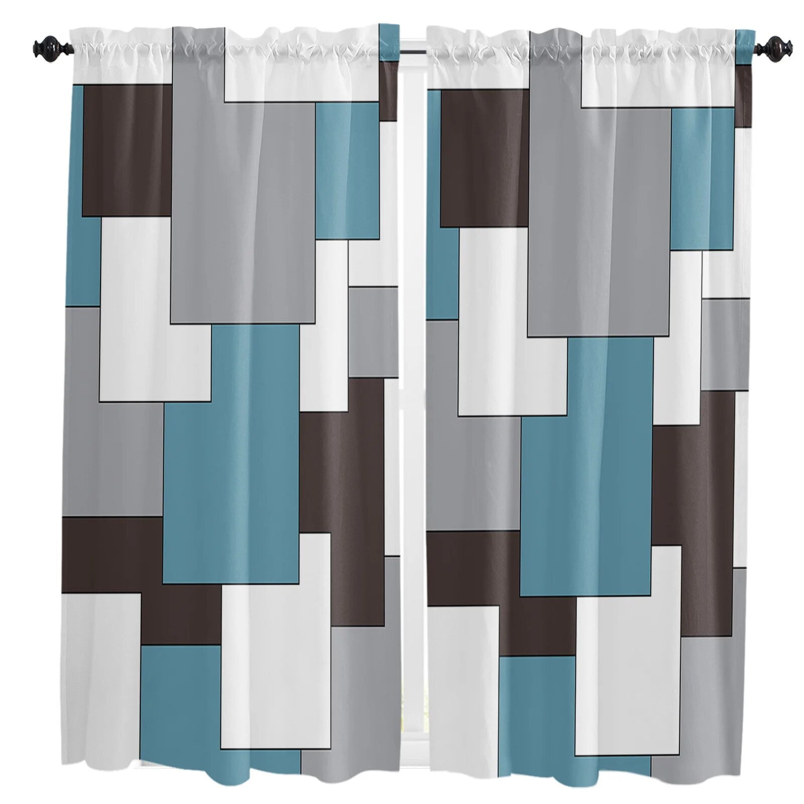 Blue Abstract Geometric Mid Century Curtain Home Decoration Living Room ...
