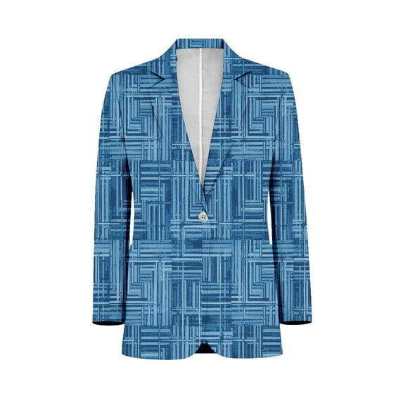 Blue Abstract Geometric Square Pattern Men Blazers Slim Clothing Summer ...