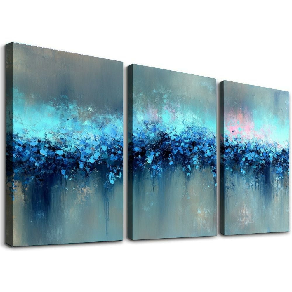 Blue Abstract Hanging Plants Triptych Unframed Canvas Print 12x16 ...
