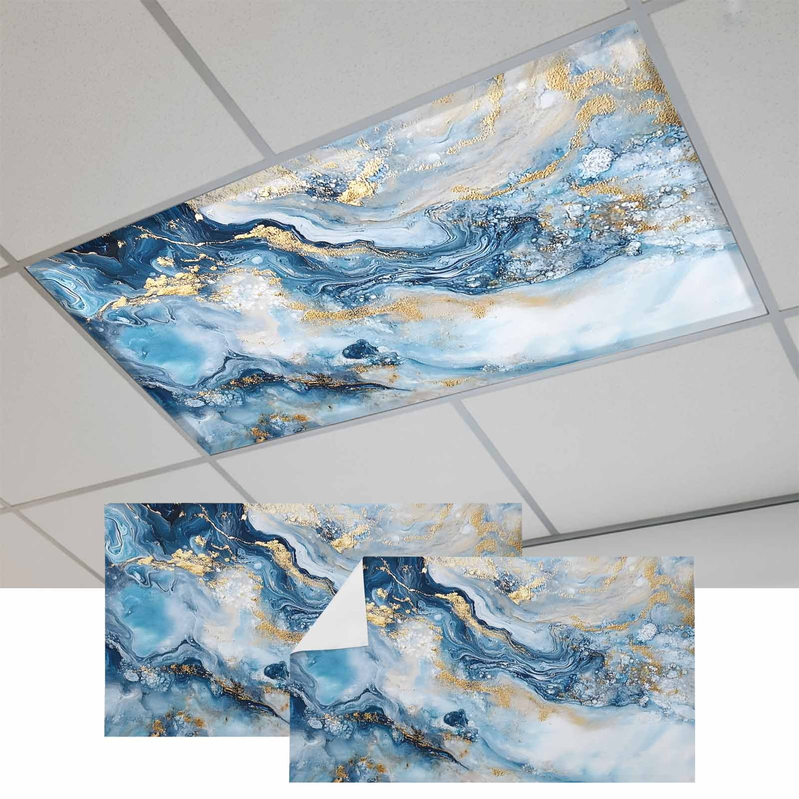 Blue Abstract Magnetic Fluorescent Light Covers for Ceiling Lights 2 x ...