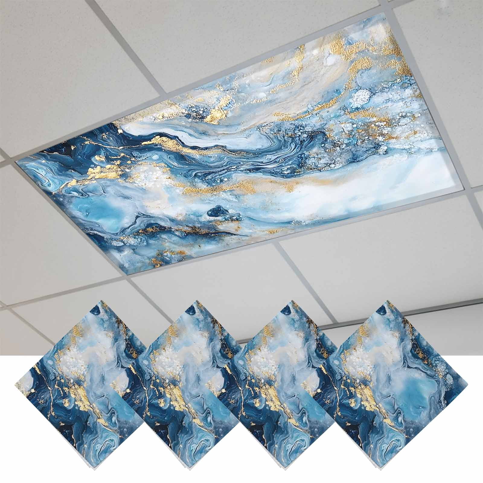 Blue Abstract Magnetic Fluorescent Light Covers for Ceiling Lights 2 x ...