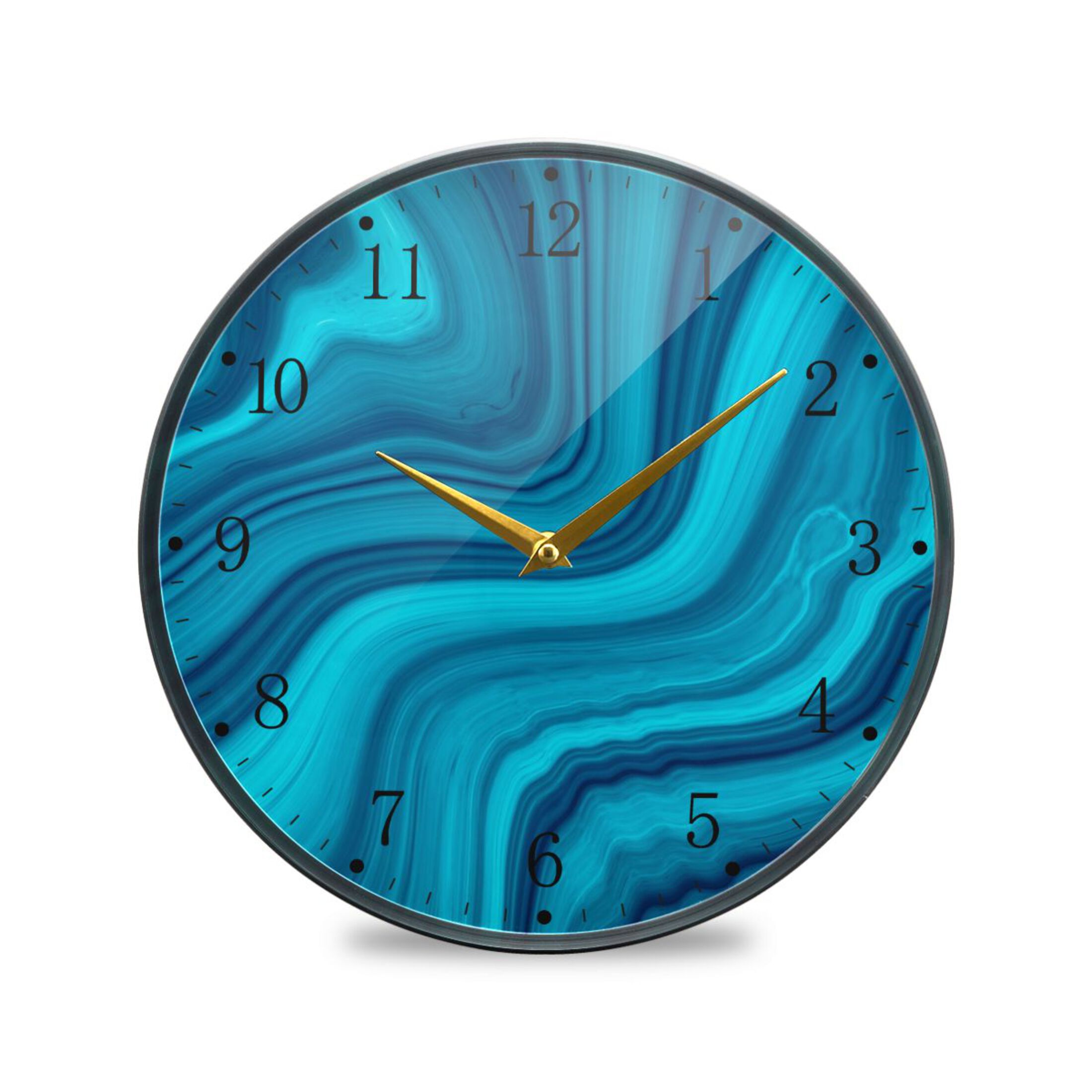 Blue Abstract Marble Acrylic Wall Clocks Quiet Round Clock Battery ...