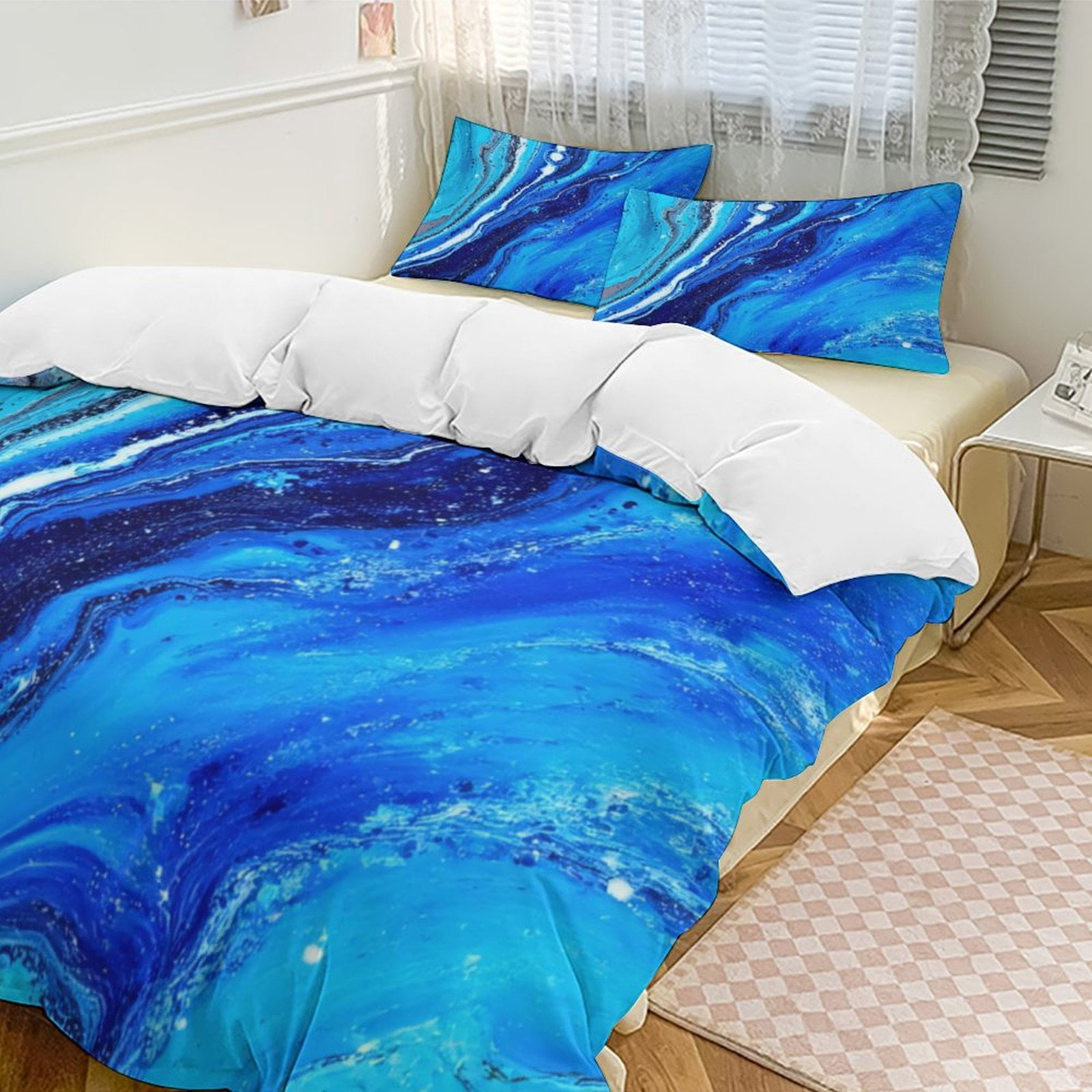 Blue Abstract Marble Art Print Bedding Set Couple Bedclothes Pillowcase ...