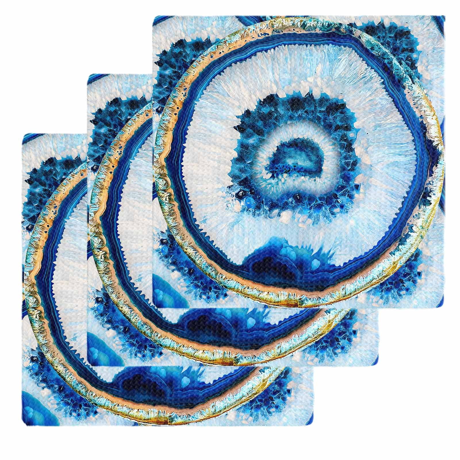 Blue Abstract Marble Dish Towels Set, Waffle Weave Kitchen Towels 3 ...