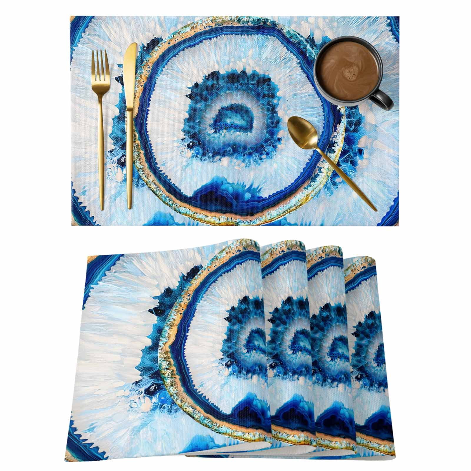 Blue Abstract Marble Placemats Set of 8, Modern Abstract Art Placemats ...