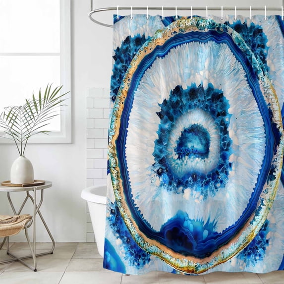 Blue Abstract Marble Waterproof Fabric Shower Curtain, Modern Abstract ...