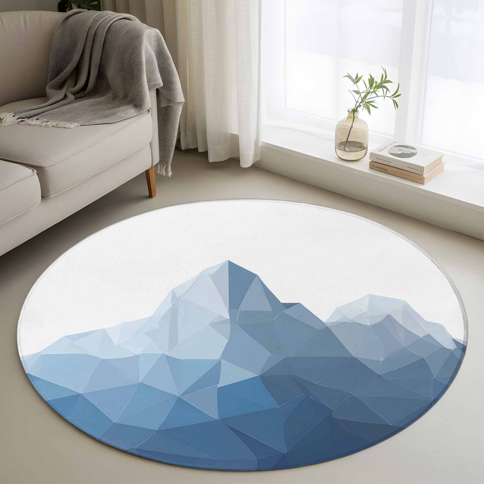 Blue Abstract Mountain 4FT Round Area Rugs Color Blocks Gradual Soft ...