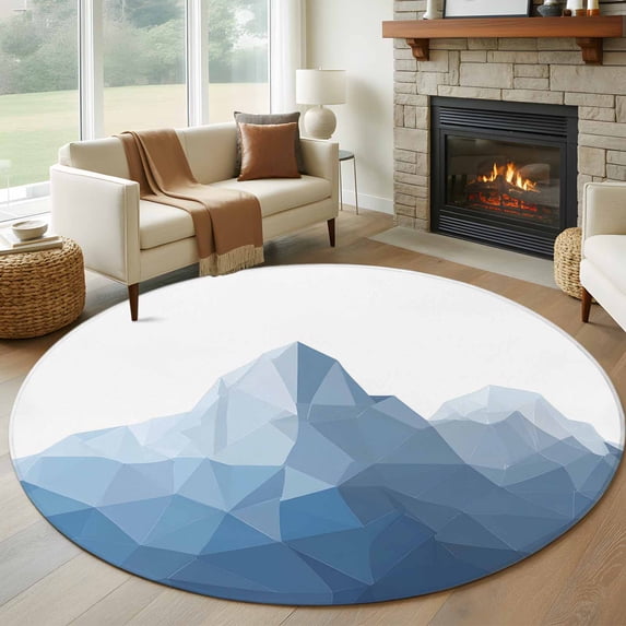 Blue Abstract Mountain 8FT Round Area Rugs for Living Room Color Blocks ...