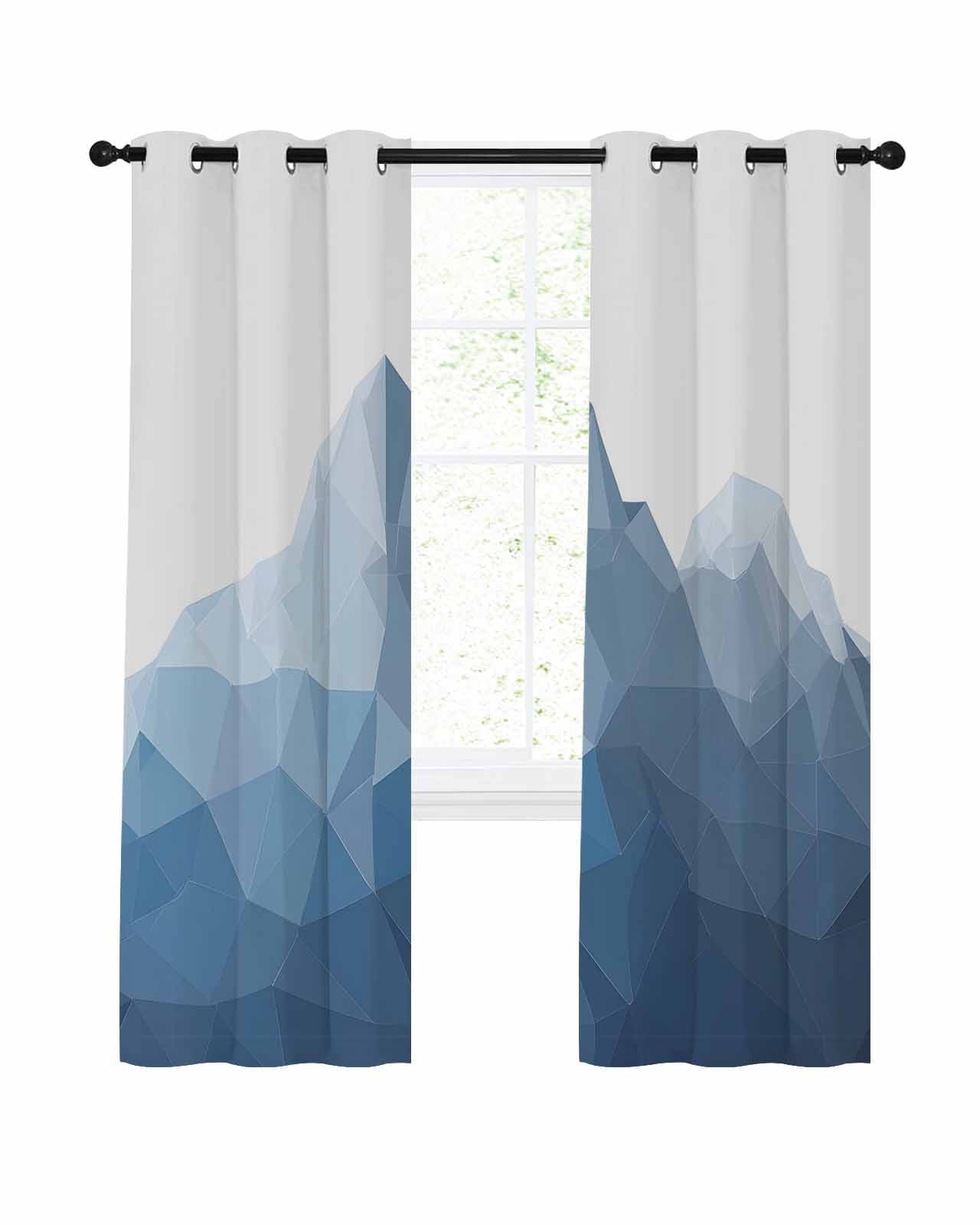 Blue Abstract Mountain Blackout Curtains 63 Inch Length Color Blocks ...