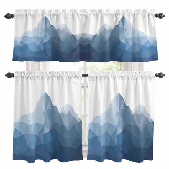 Blue Abstract Mountain Kitchen Curtains Set for Windows, Color Blocks ...
