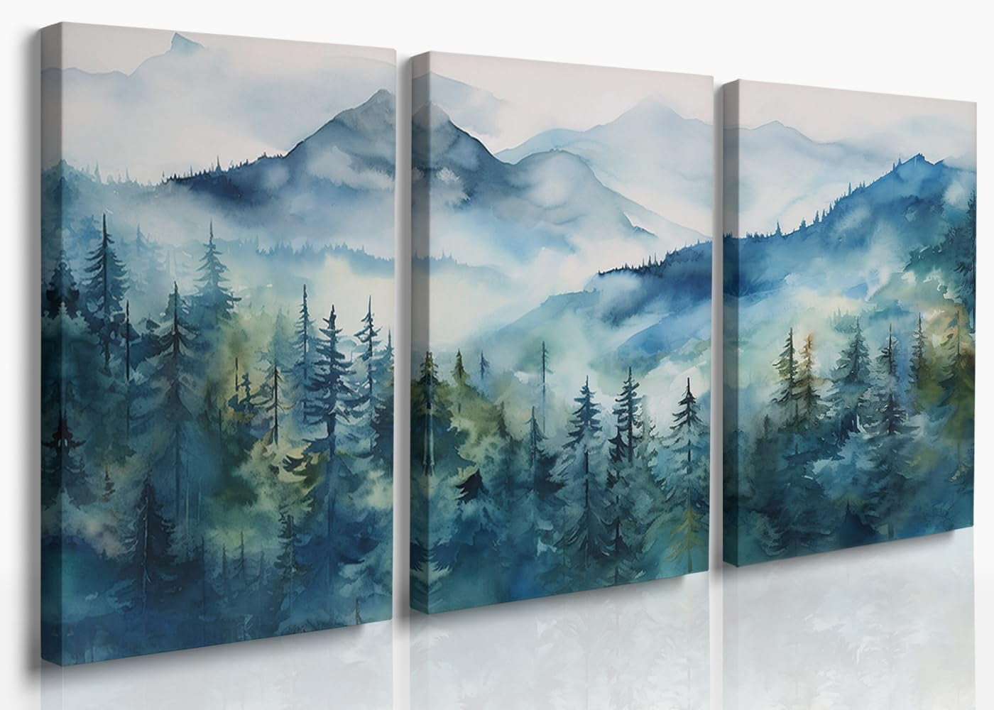 Blue Abstract Mountain Print Set of 3 Watercolor Mountain Landscape ...