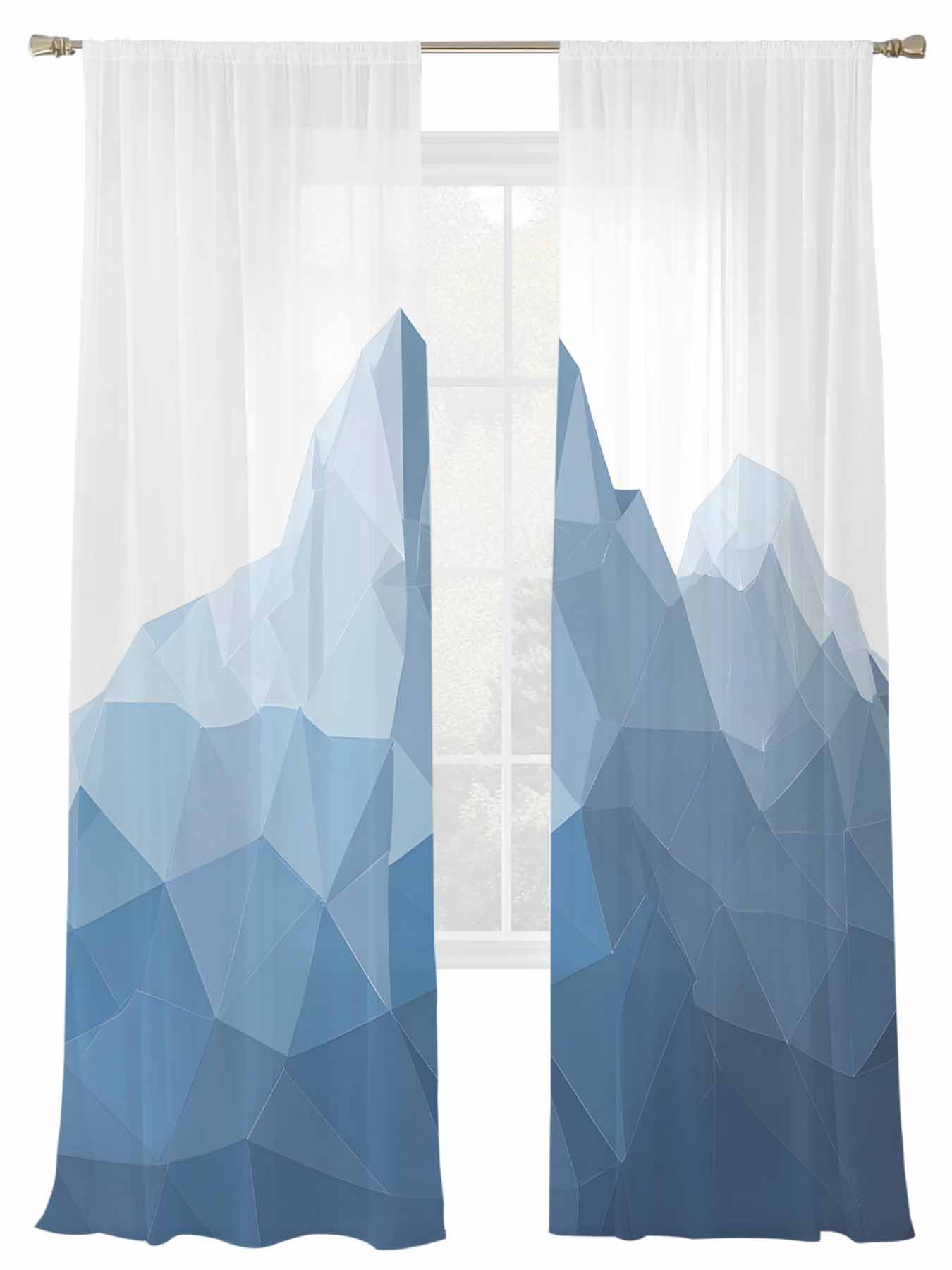 Blue Abstract Mountain Sheer Curtains 96 Inch Long 2 Panels, Color ...