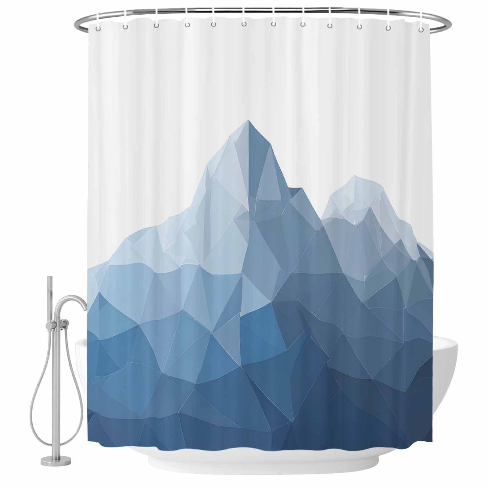 Blue Abstract Mountain Shower Curtain for Bathroom, Color Blocks ...