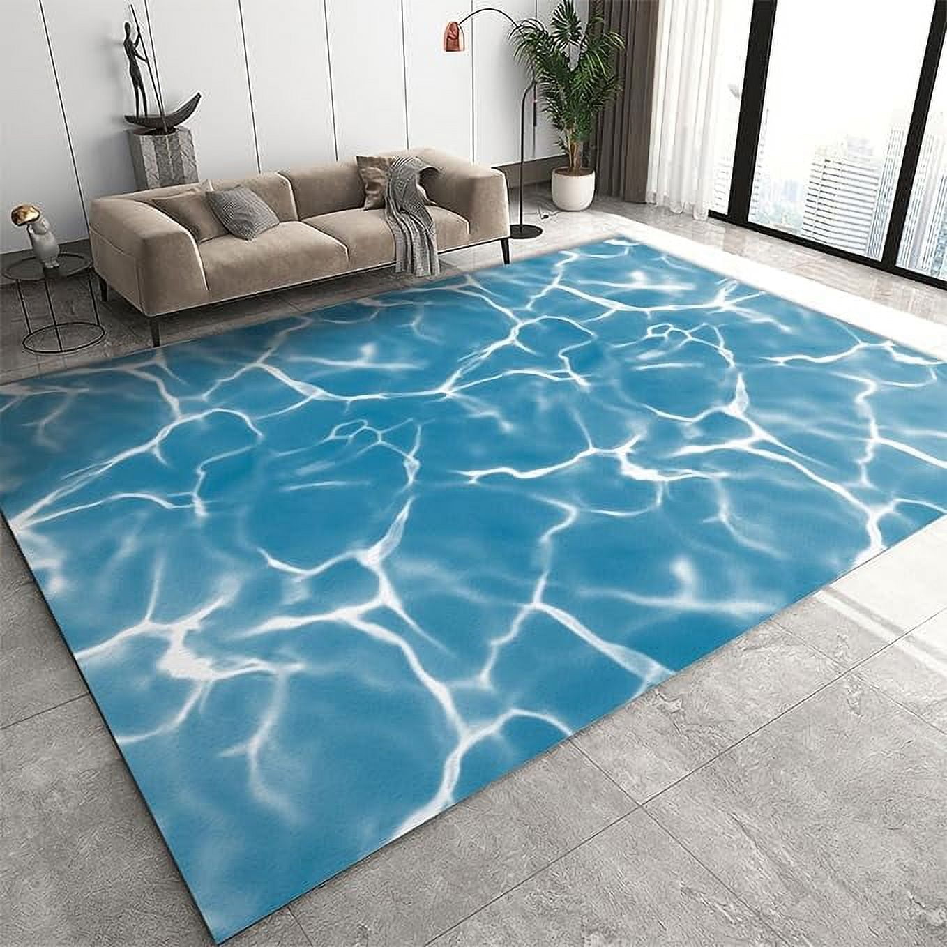 Blue Abstract Ocean Area Rug, Modern And Simple Decorative Rug, With ...