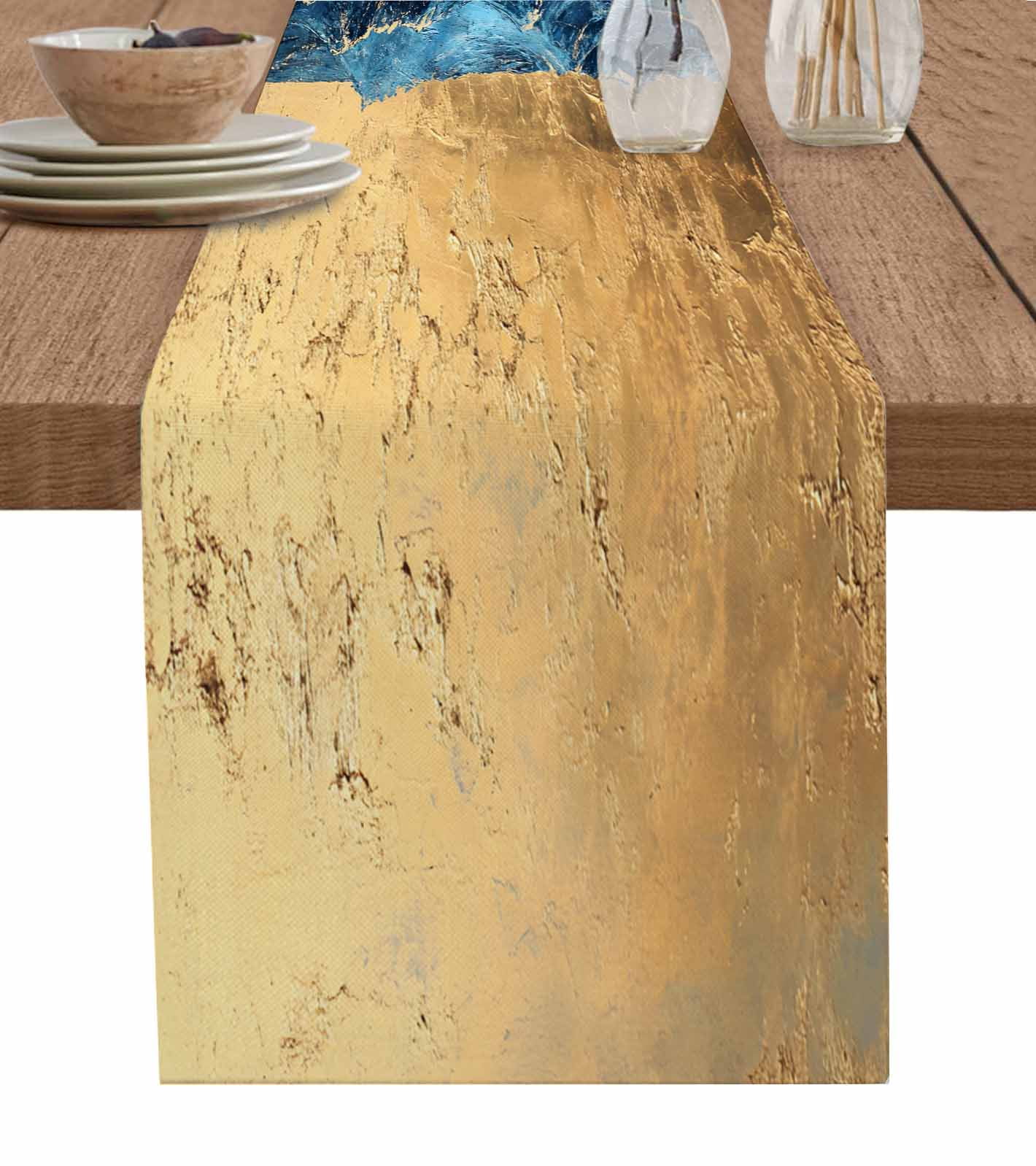 Blue Abstract Ocean Table Runner-Cotton Linen- 72 Inch Holiday Dresser ...