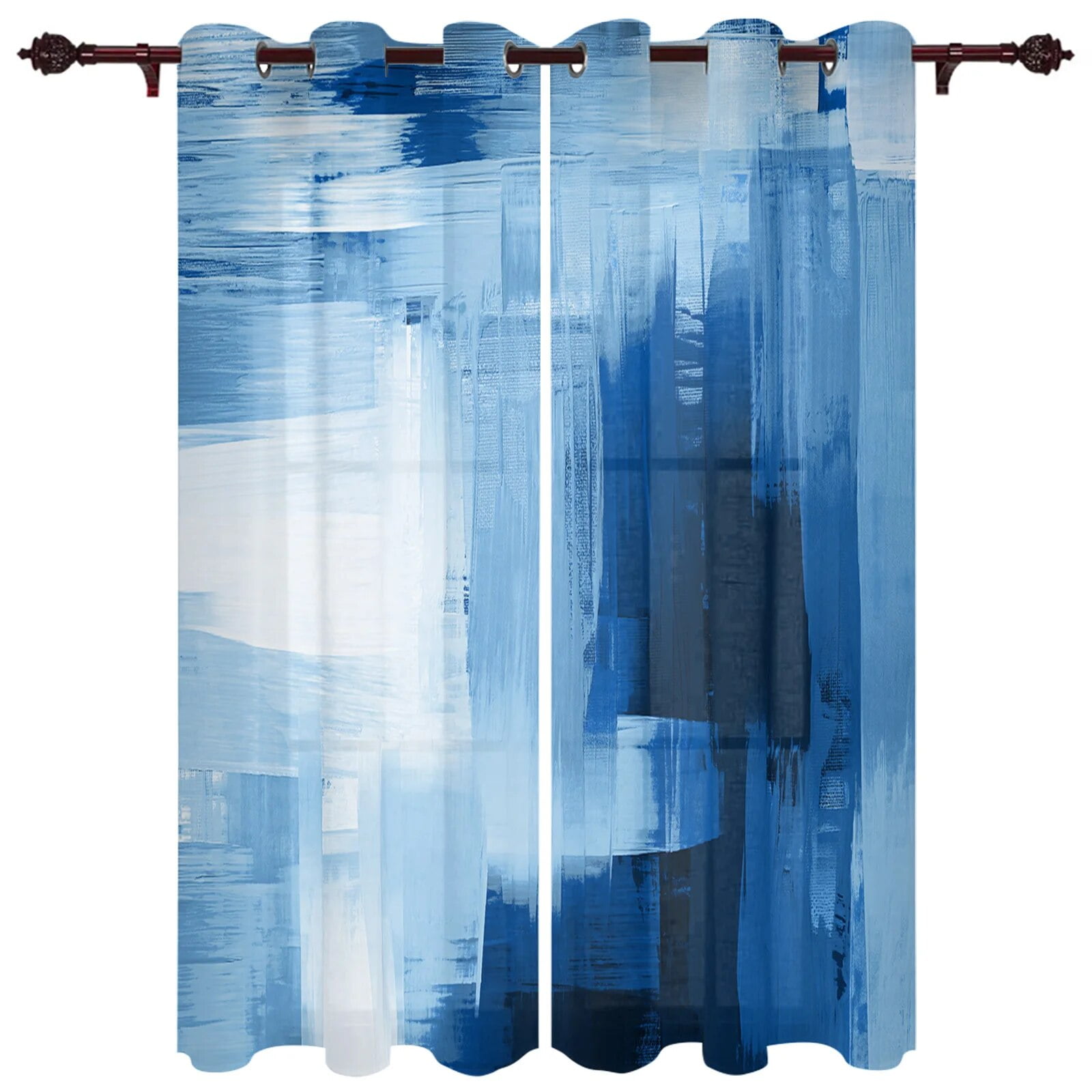 Blue Abstract Oil Painting Modern Window Curtains for Living Room ...