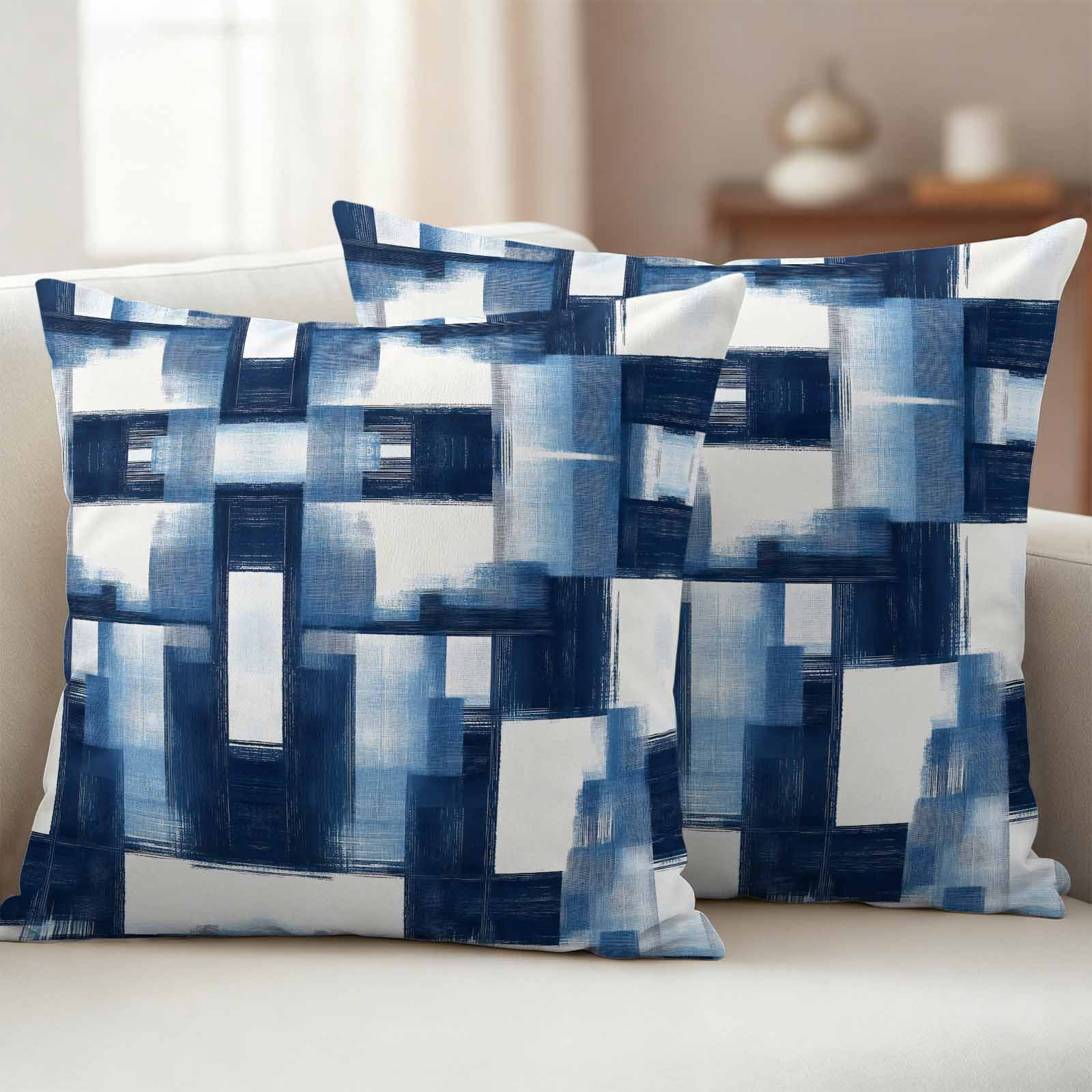 Blue Abstract Outdoor Waterproof Throw Pillow Covers 16x16 Set of 2 ...