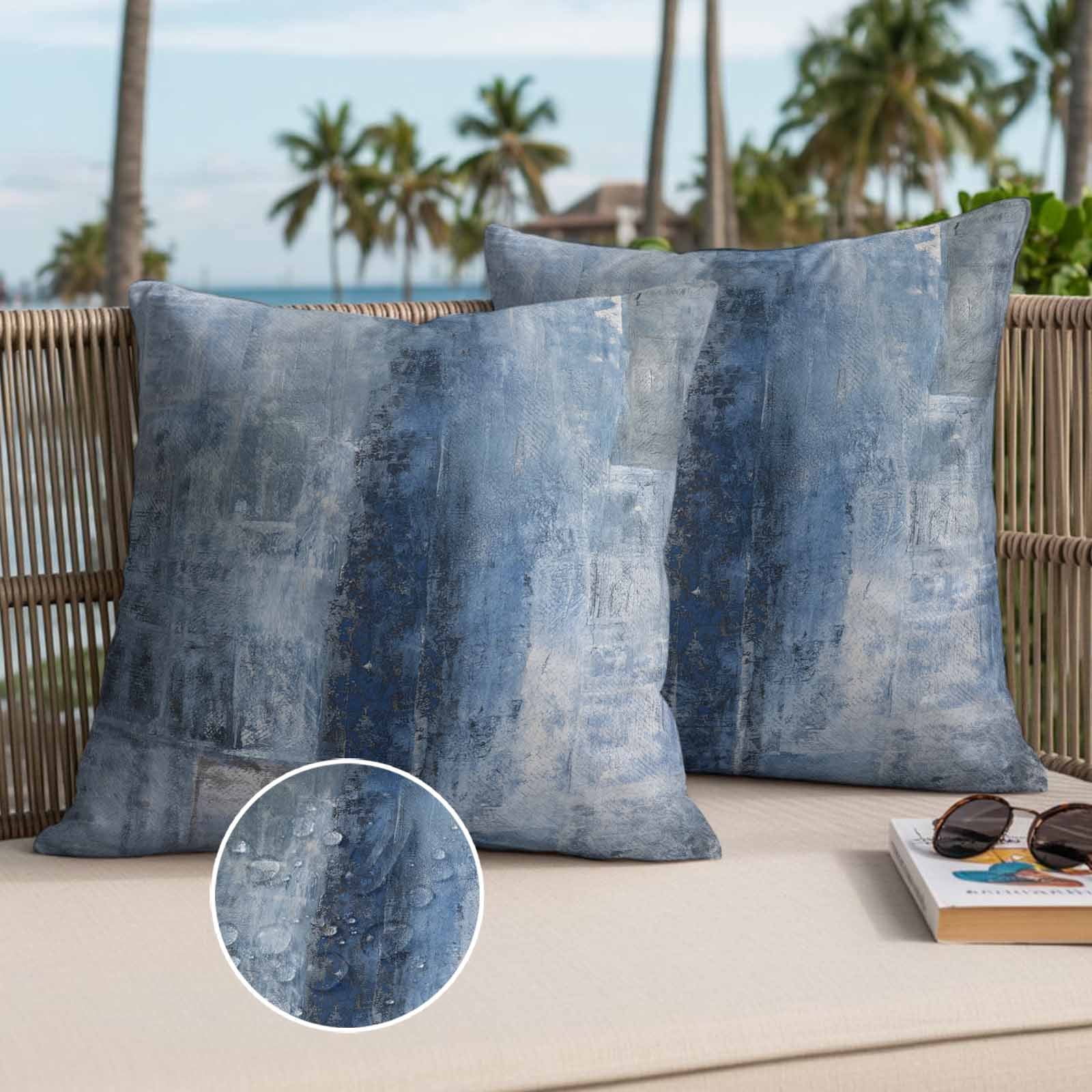 Blue Abstract Outdoor Waterproof Throw Pillow Covers Set of 2, 24"x24 ...